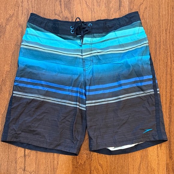 Speedo | Swim | Speedo Mens Blue And Black Striped Board Shorts | Poshmark
